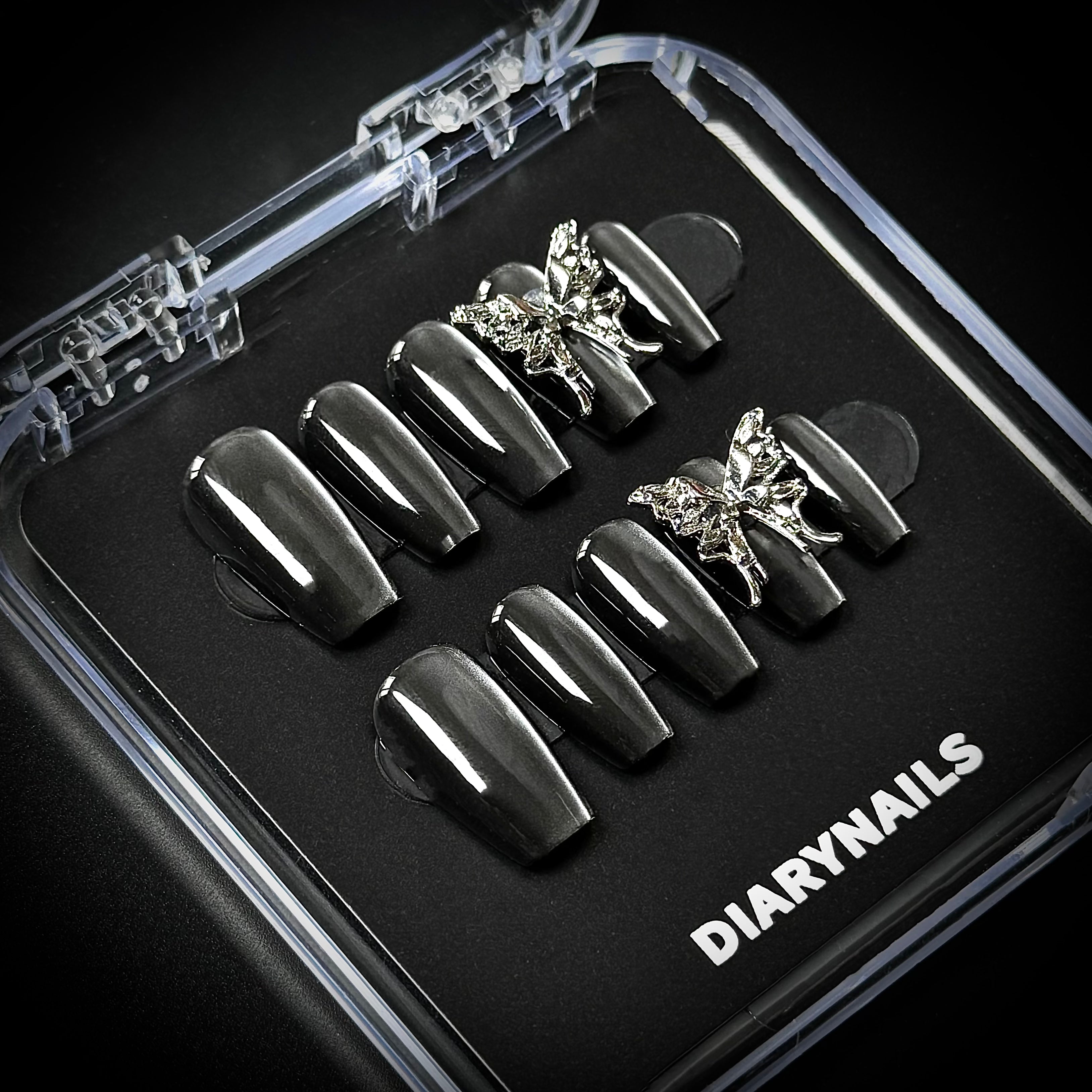 Dusky Butterfly medium square black cat eye sliver butterfly press on ...